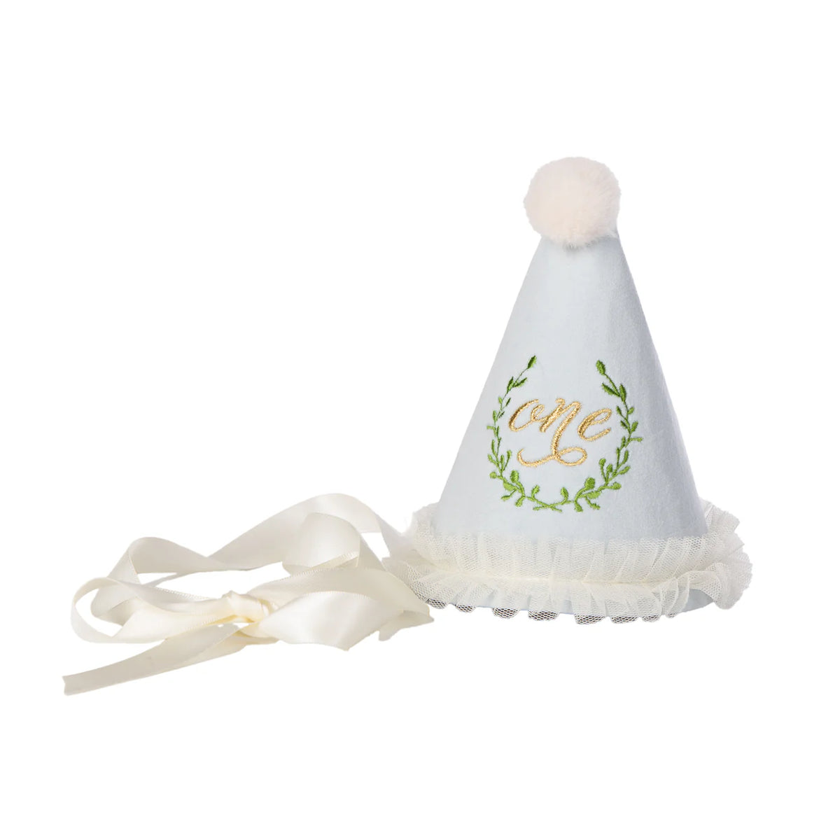 One Party Hat with Laurel Wreath Embroidery - Blue – patch